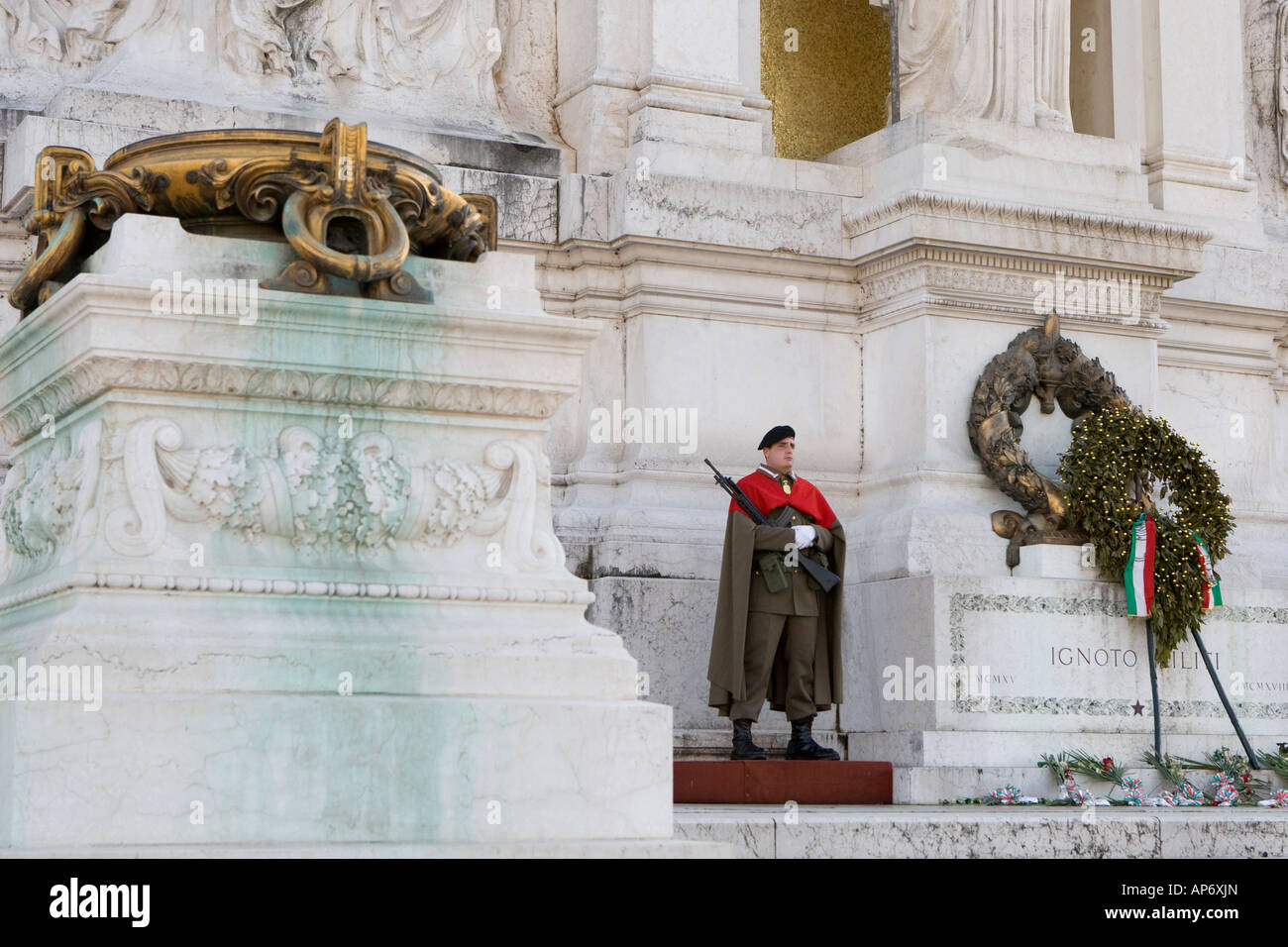 The Tomb of the Unknown Solider, Rome Italy, with eternal flame and ...
