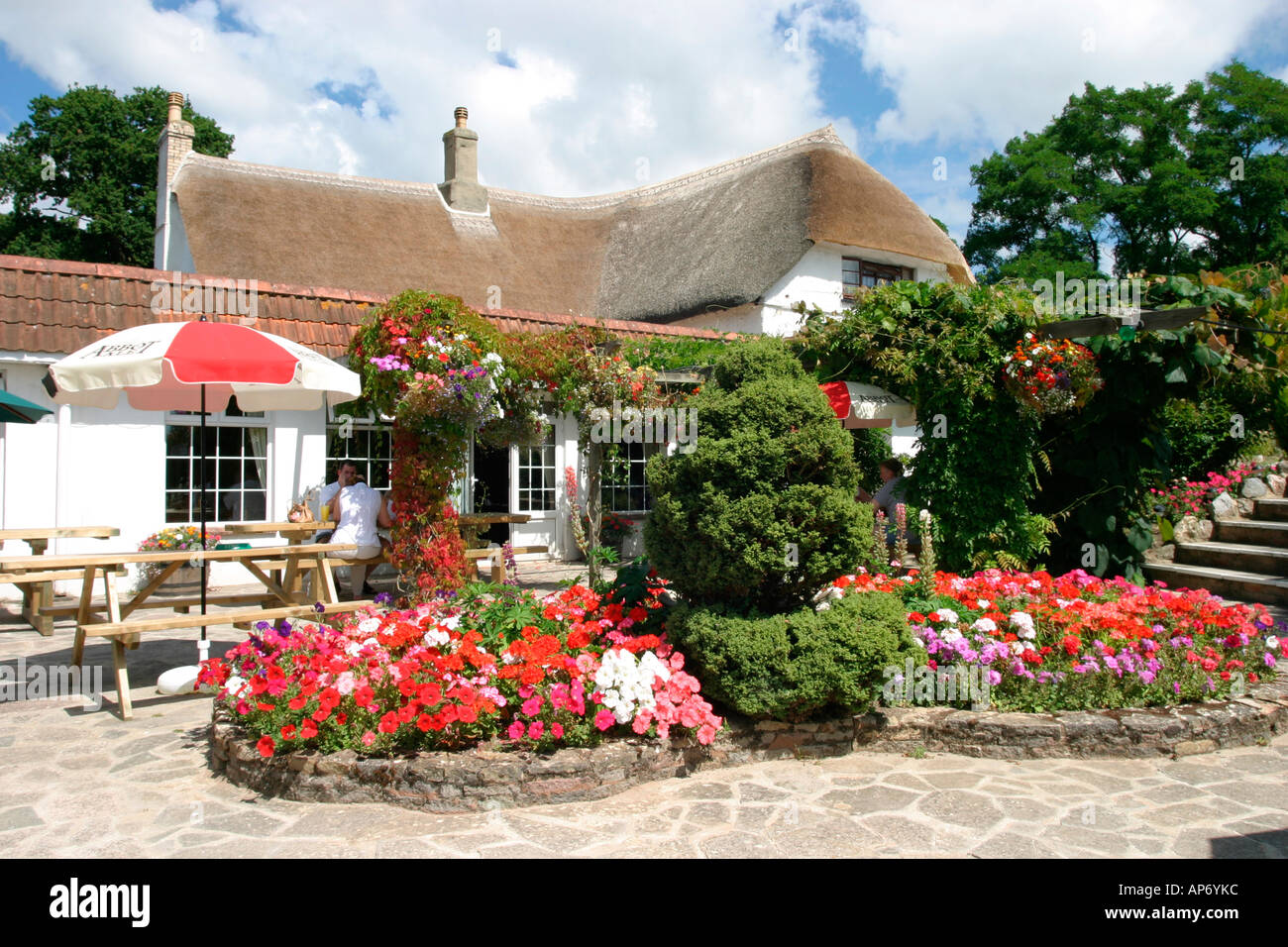 Thatched roof pub in Devon Stock Photo - Alamy