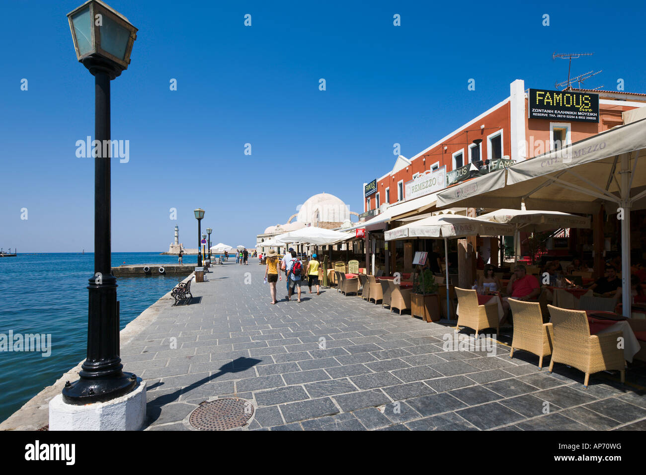 Cafe Bar by Venetian Harbour in Old Town, Chania, North West Coast ...