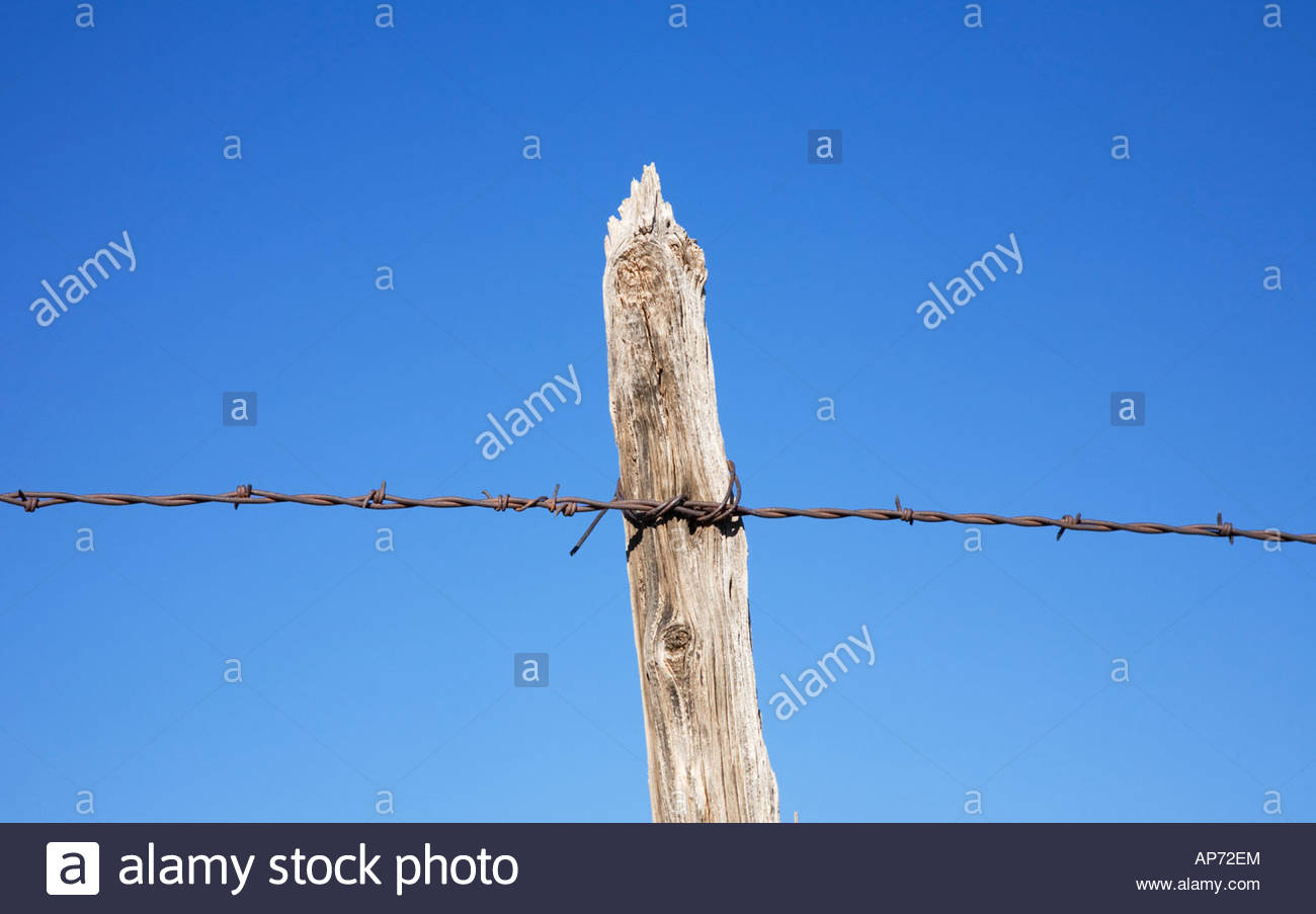 Weathered Old Wooden Fence Post With Barbed Wire High Resolution Stock ...