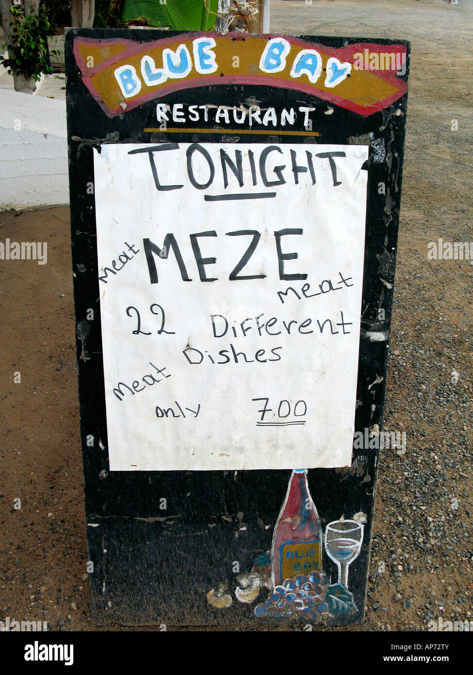 Bar sign for Blue Bay at Pernera on the Eastern Mediterranean island of ...
