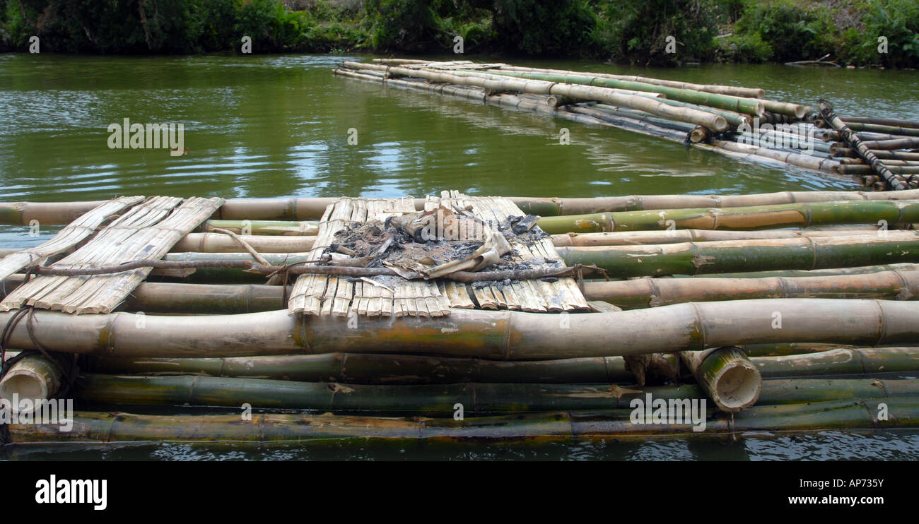 Small cooking fire on bamboo raft, Pangalanes, Toamasina Tamatave ...