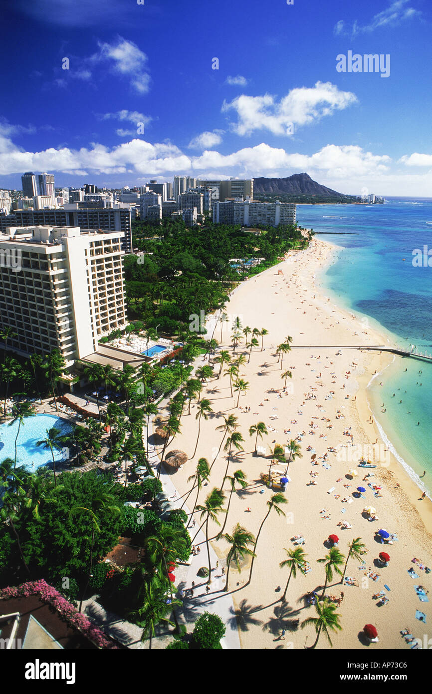 Diamond Head above Waikiki beaches on Oahu Island in Hawaii Stock Photo ...