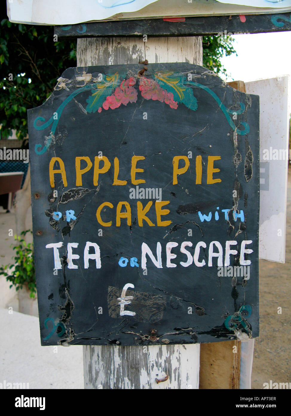 Bar sign for Blue Bay at Pernera on the Eastern Mediterranean island of ...