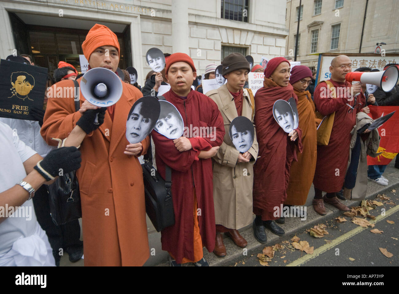 Monks at London protest against 12 years of house arrest for Burmese ...
