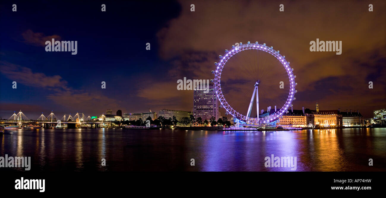London Eye Blue Illunination by Night from North Bank Stock Photo - Alamy