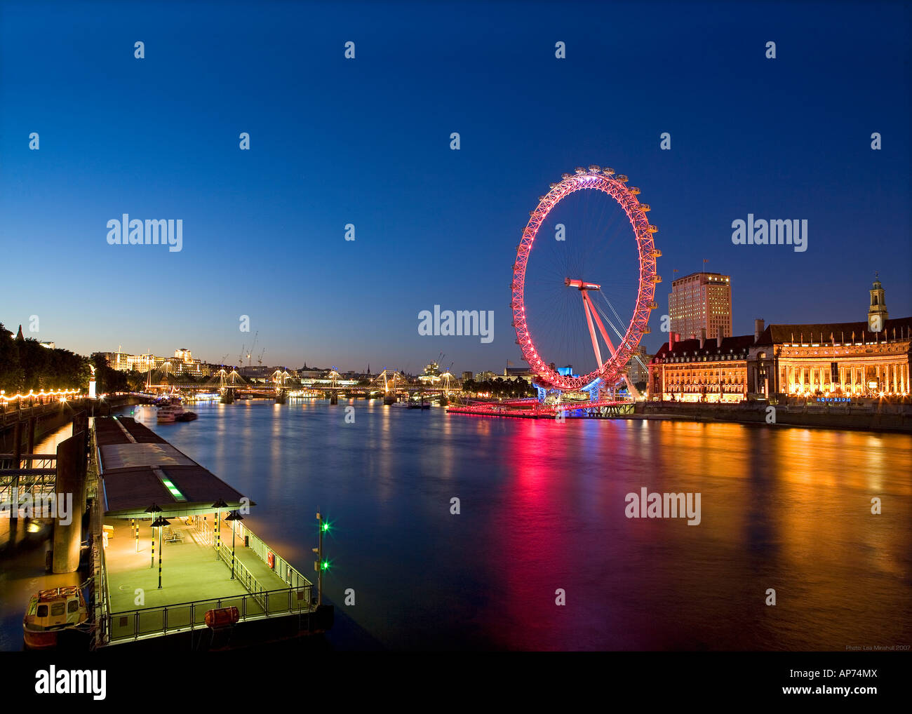 London Eye Red Illinination by Night Stock Photo - Alamy