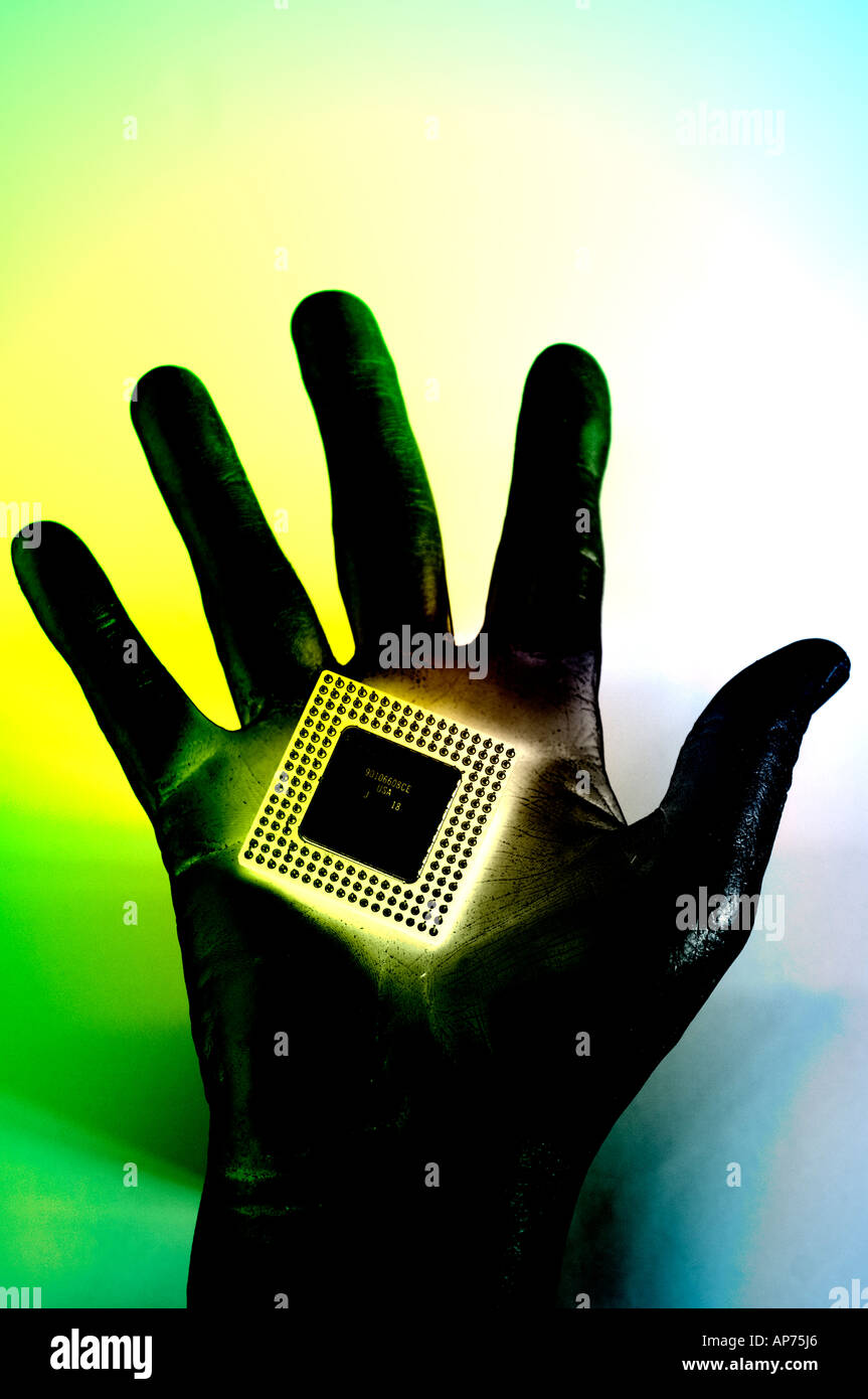 closeup of computer processor chip laying on open hand Stock Photo - Alamy