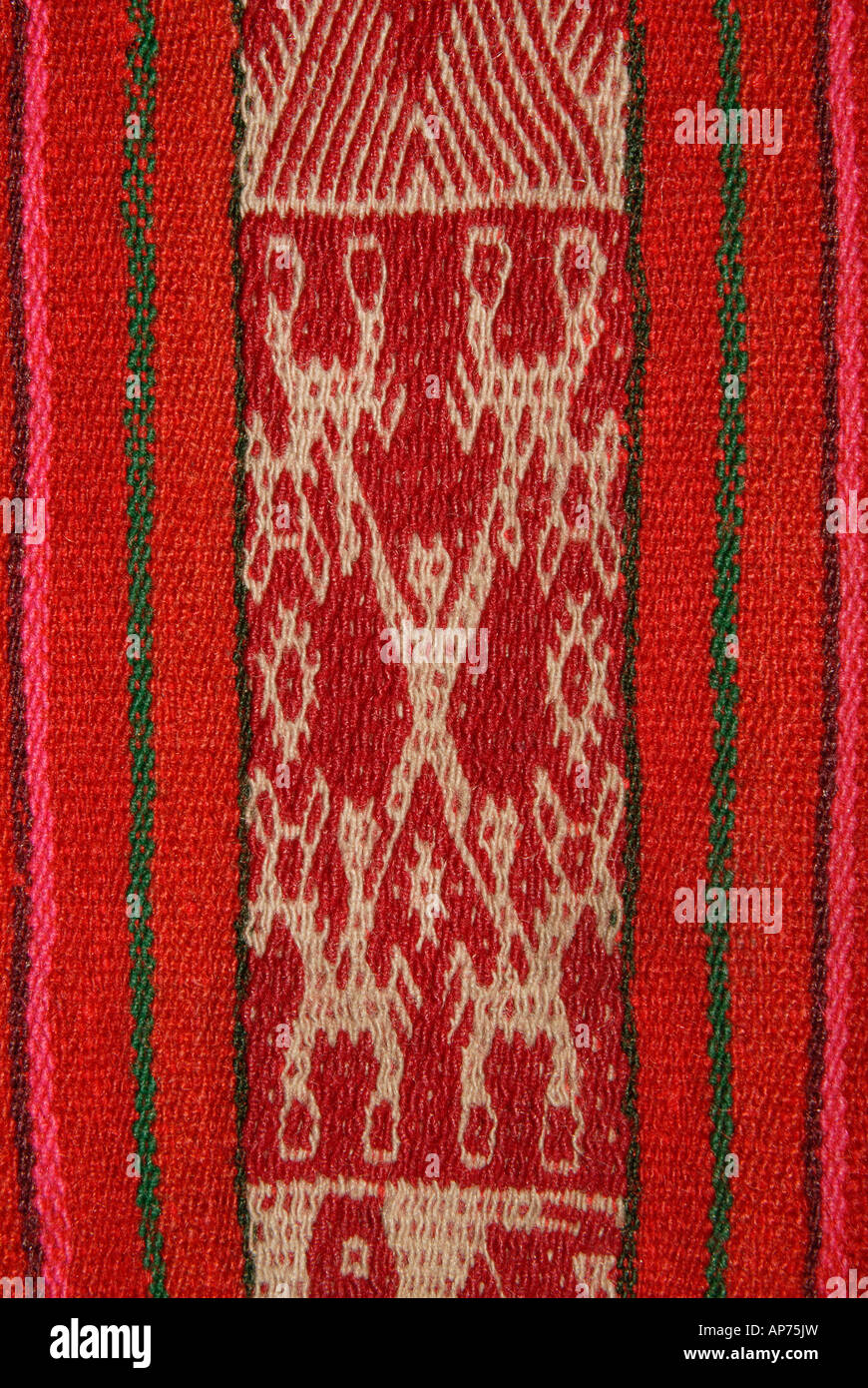 Detail of Andean fabric with brocaded motifs from Peru A captive being ...