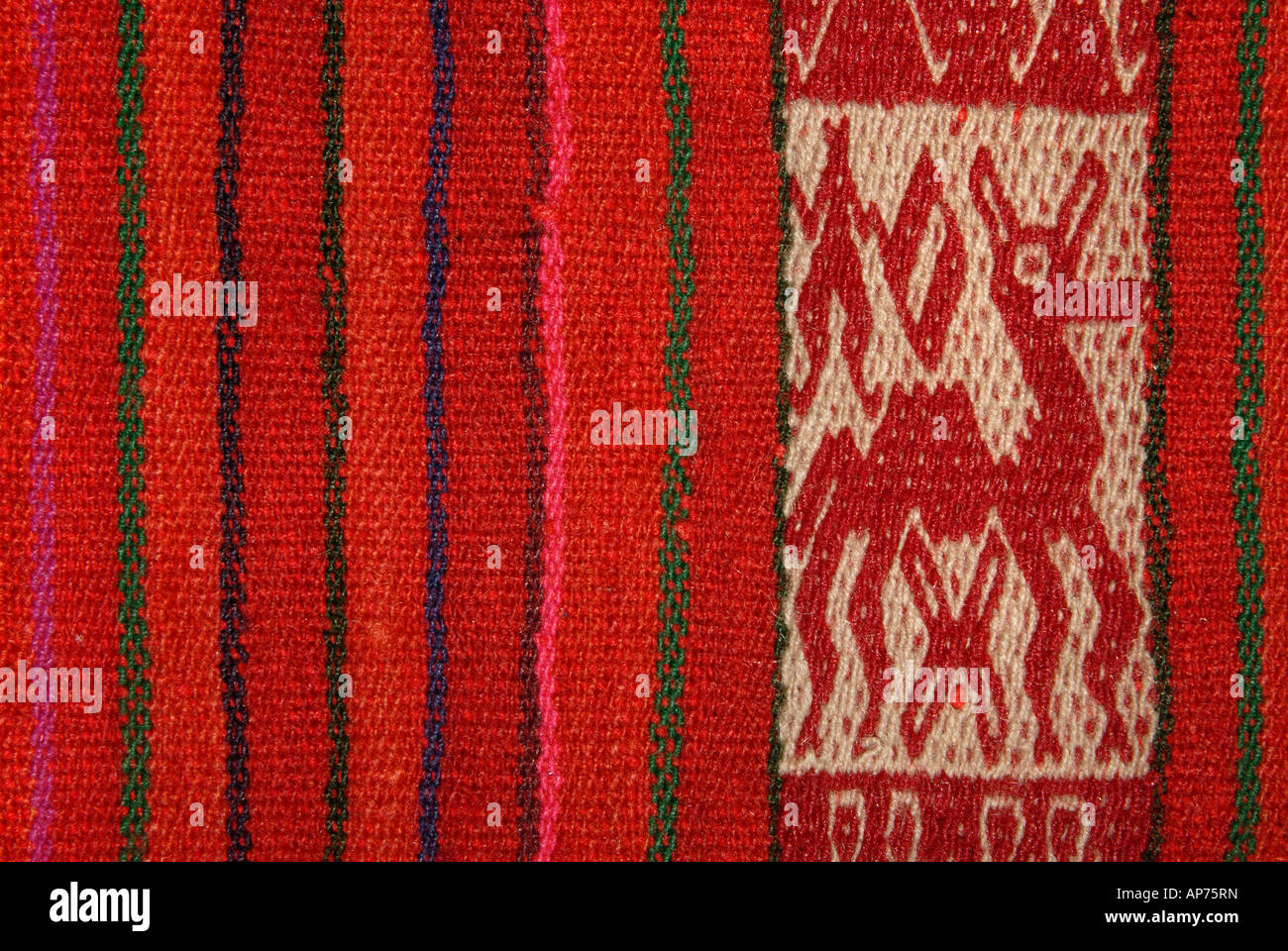 Detail of Andean fabric Peru with brocaded motifs including a llama ...