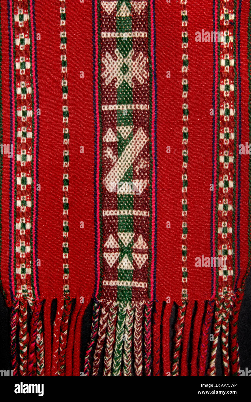 Detail of woven woollen sash belt from Taquile Island Lake Titicaca ...