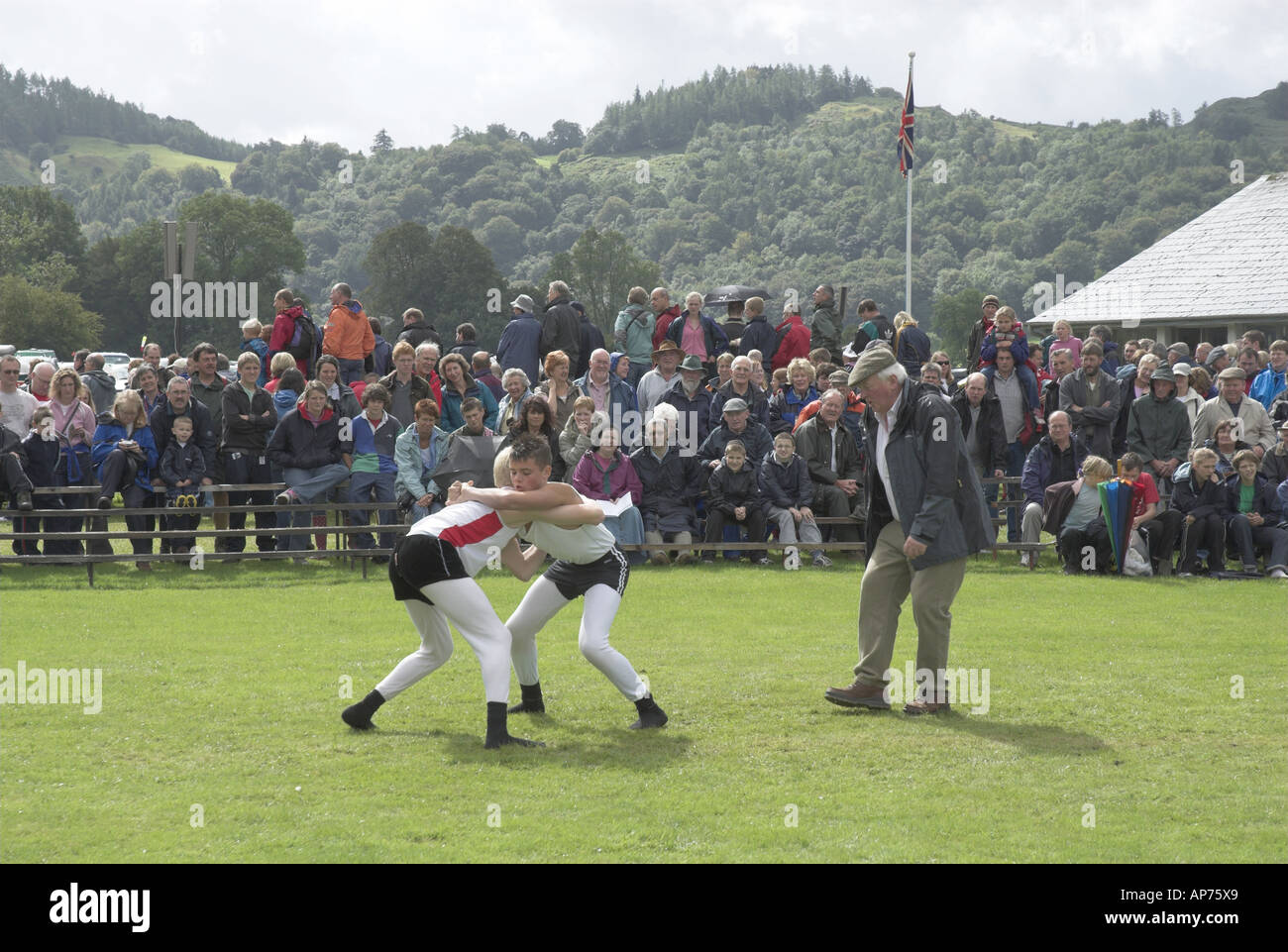 Traditional wrestling in the Lakeland Sports event at Grasmere Stock ...