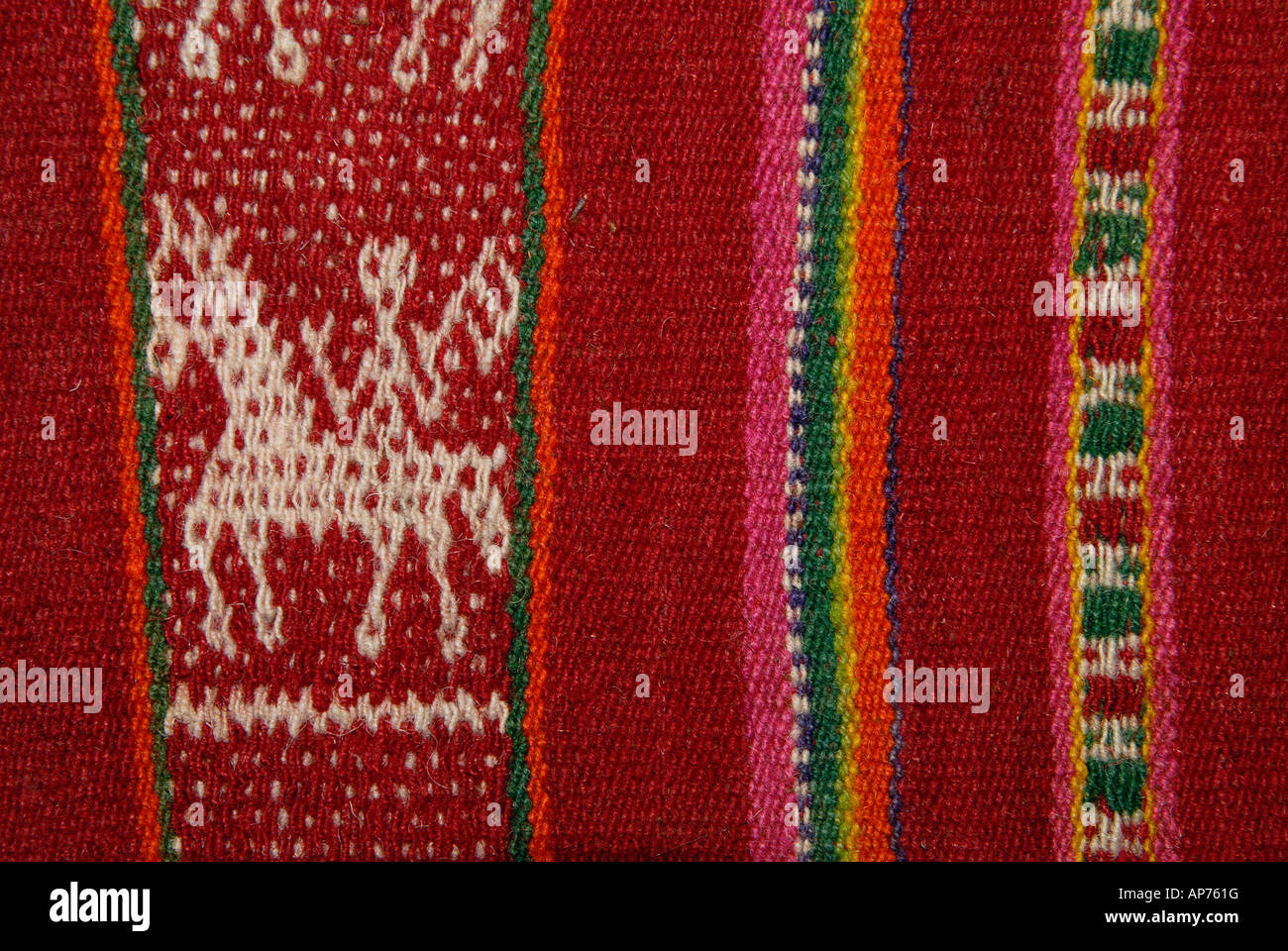 Detail of Andean fabric Peru with brocaded motifs including a horse ...