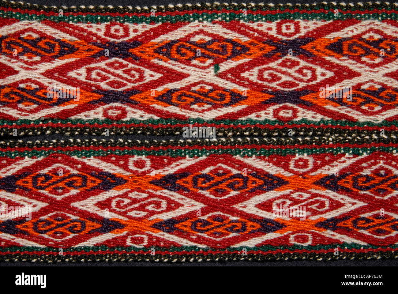 Detail of Andean fabric belts from Peru with geometric motifs Stock ...