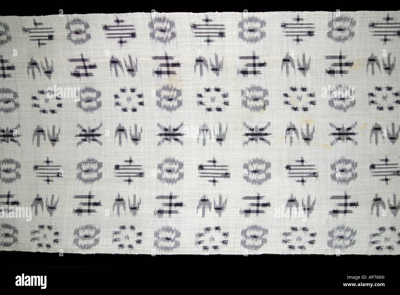 Detail of an ikat patterned kasuri fabric on hemp fibre from Japan ...