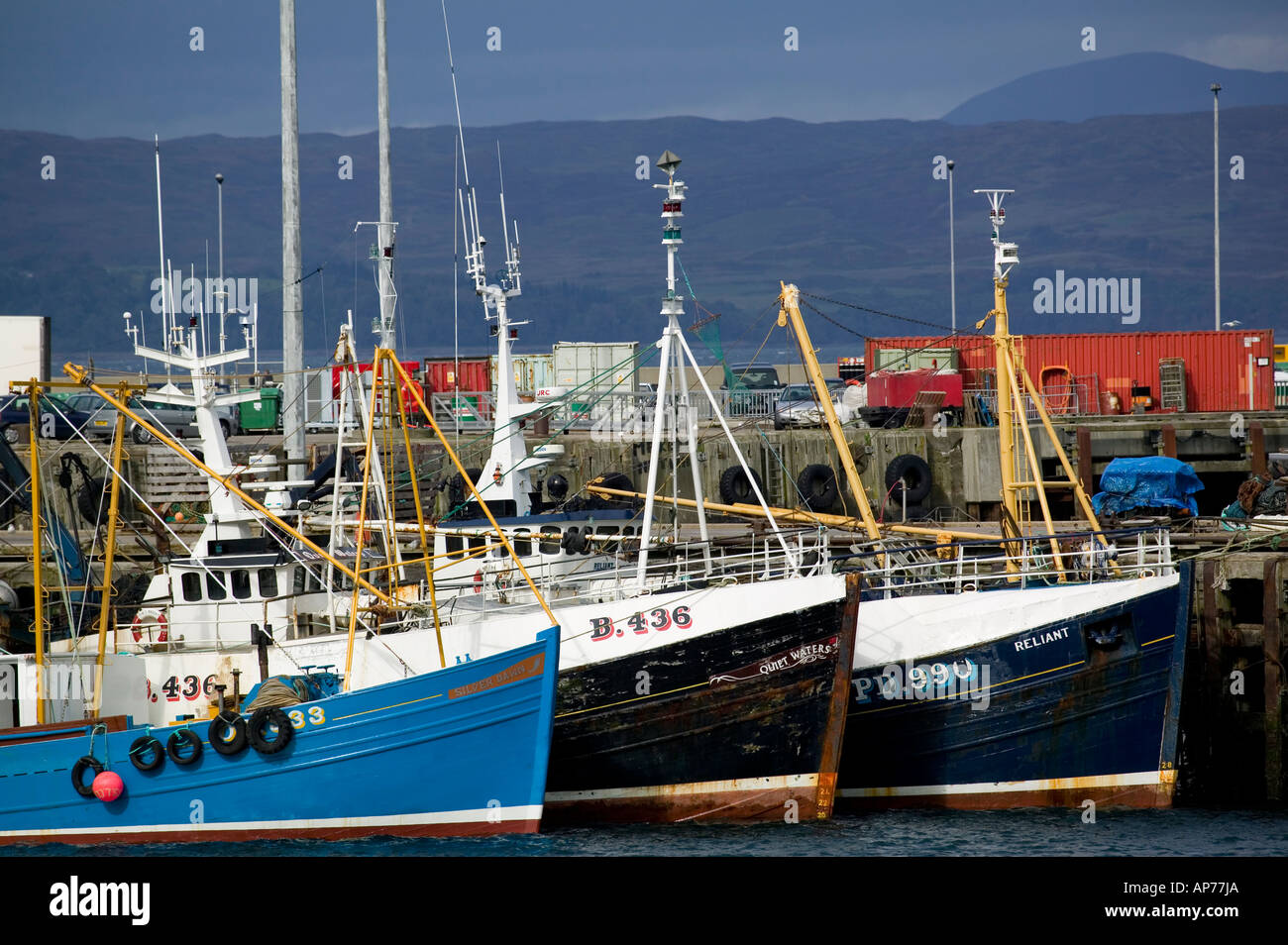 Three Boats in Harbour Mallaig West Lochaber Stock Photo - Alamy