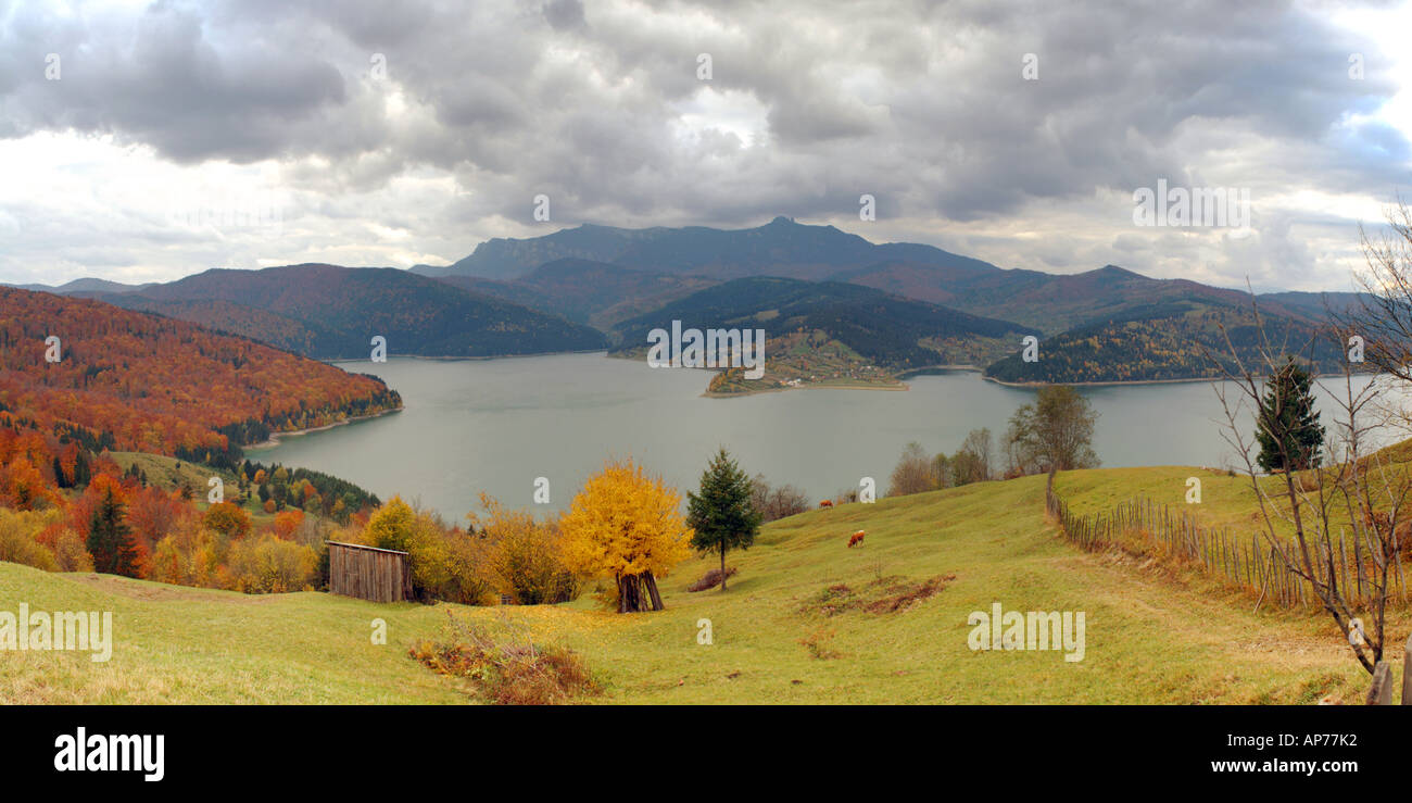 Temperate forest landscape near Bicaz Lake on Bicaz river valley ...