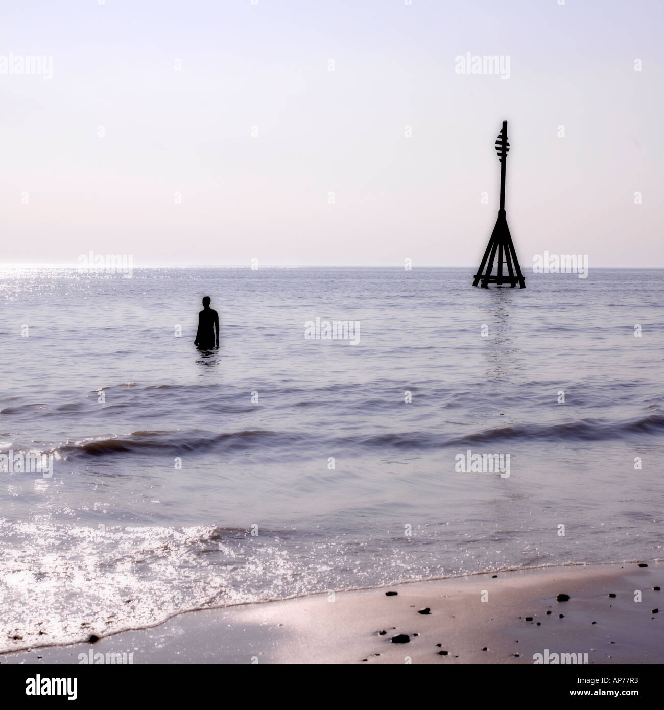 Antony Gormley Another Place Statue on Crosby Beach Merseyside Stock ...