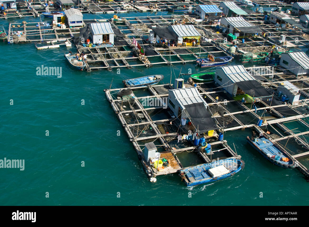 Floating Village Houseboats with Fish Farms in Lingshui China Stock ...
