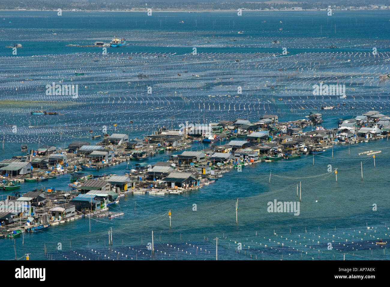 Floating Village Houseboats with Fish Farms in Lingshui China Stock ...