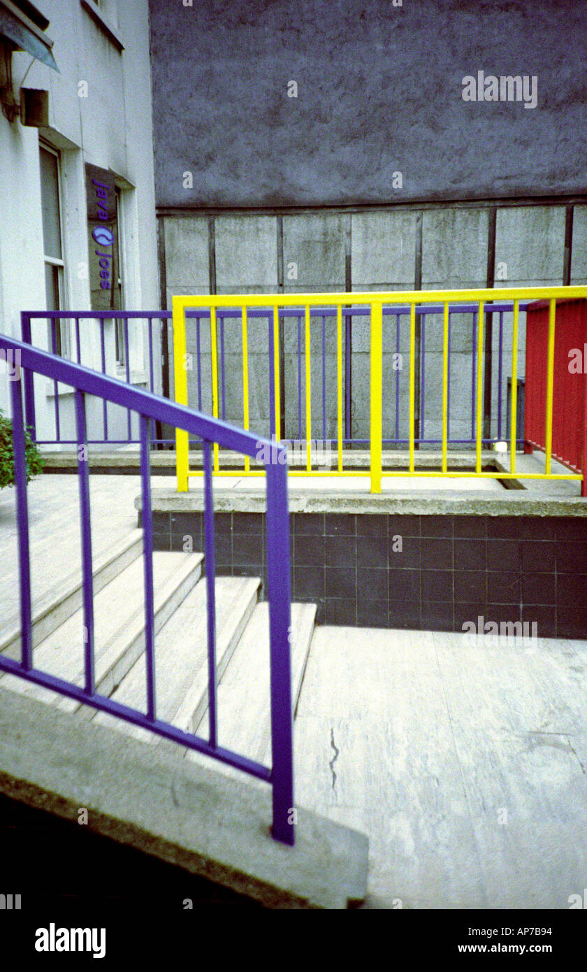 Red yellow blue railings 2 Stock Photo - Alamy