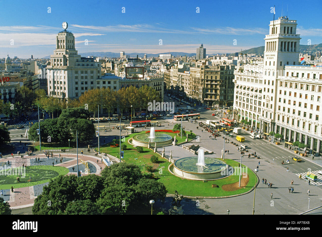 Overview of Placa or Plaza Catalunya in Barcelona, Spain Stock Photo ...