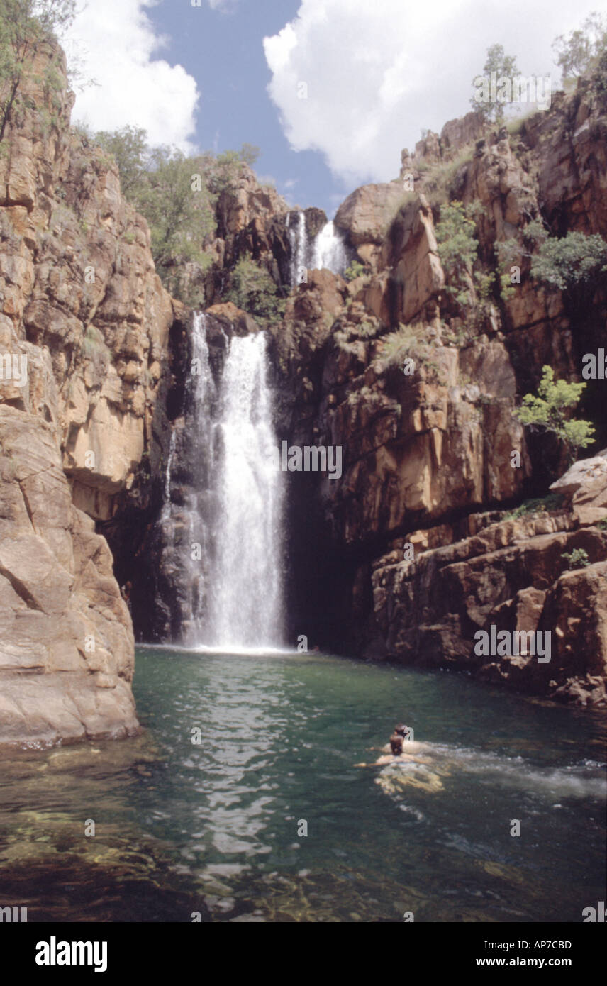 Swimming to a water fall in Katherine Gorge Northern Territory ...