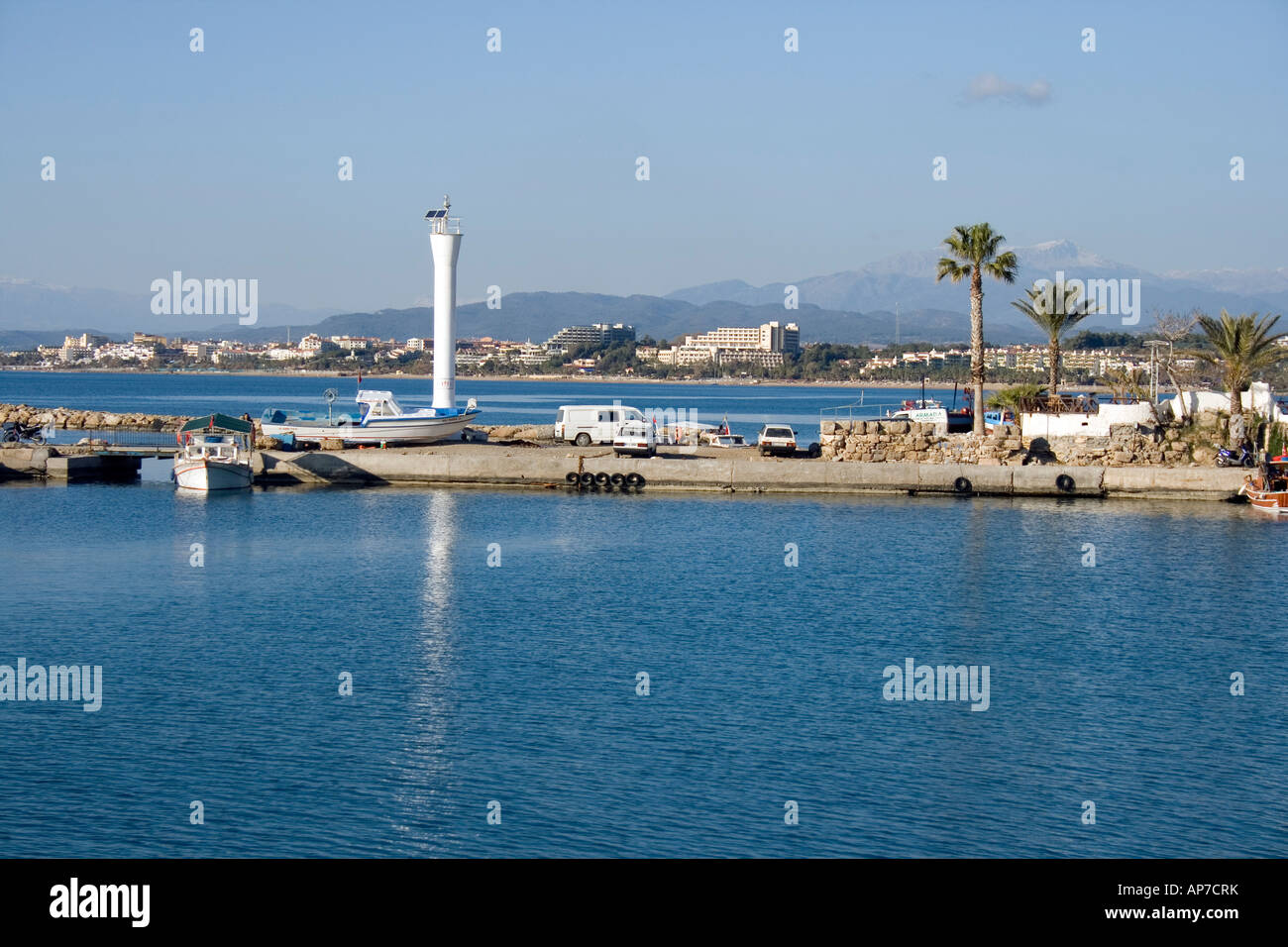 The harbour and Lighthouse of Side Stock Photo - Alamy