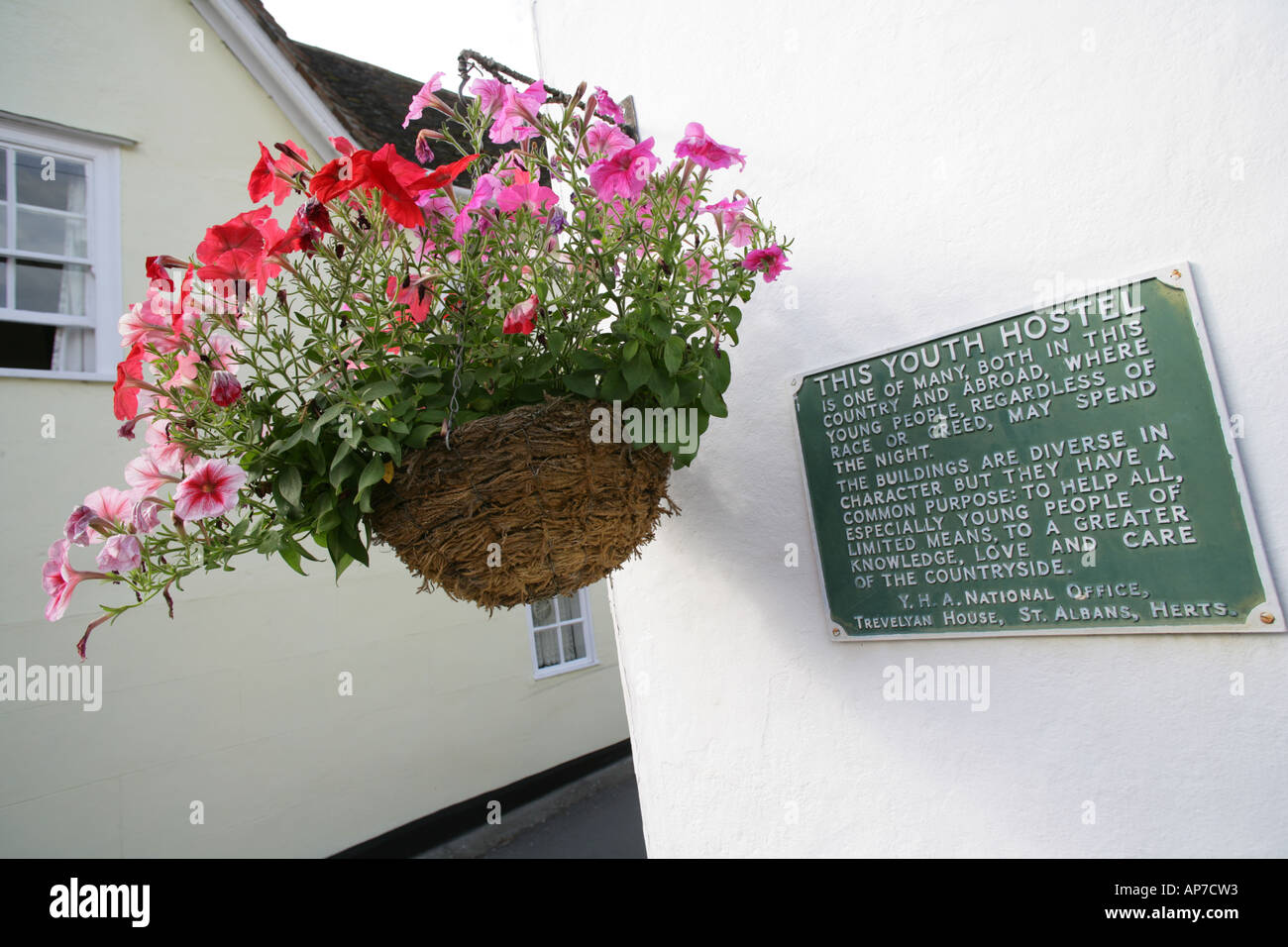 Plaque on the wall of a youth hostel, Castle Hedingham, Essex, England ...