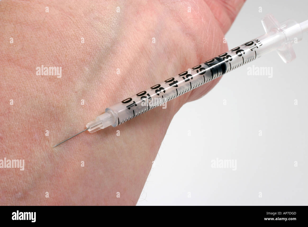 Hypodermic needle entering vein in wrist Stock Photo - Alamy