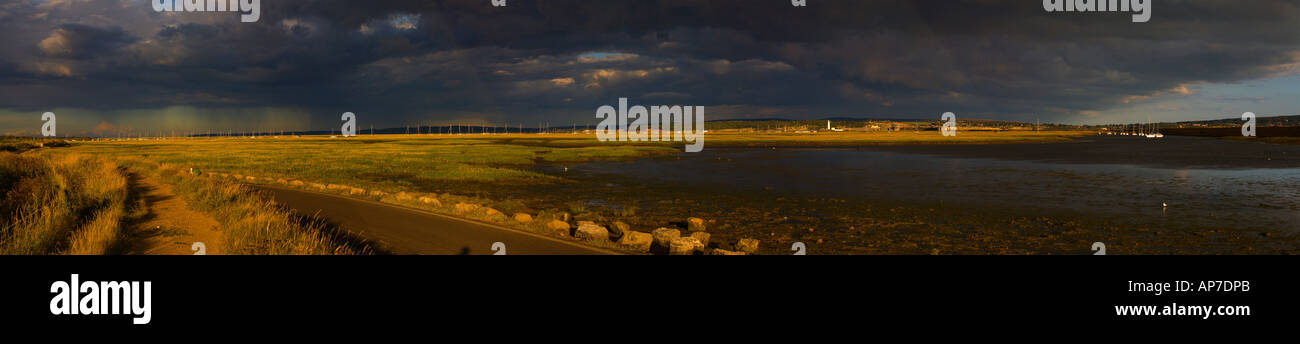 View of Hurst Lighthouse and Castle across Keyhaven salt marshes on a ...