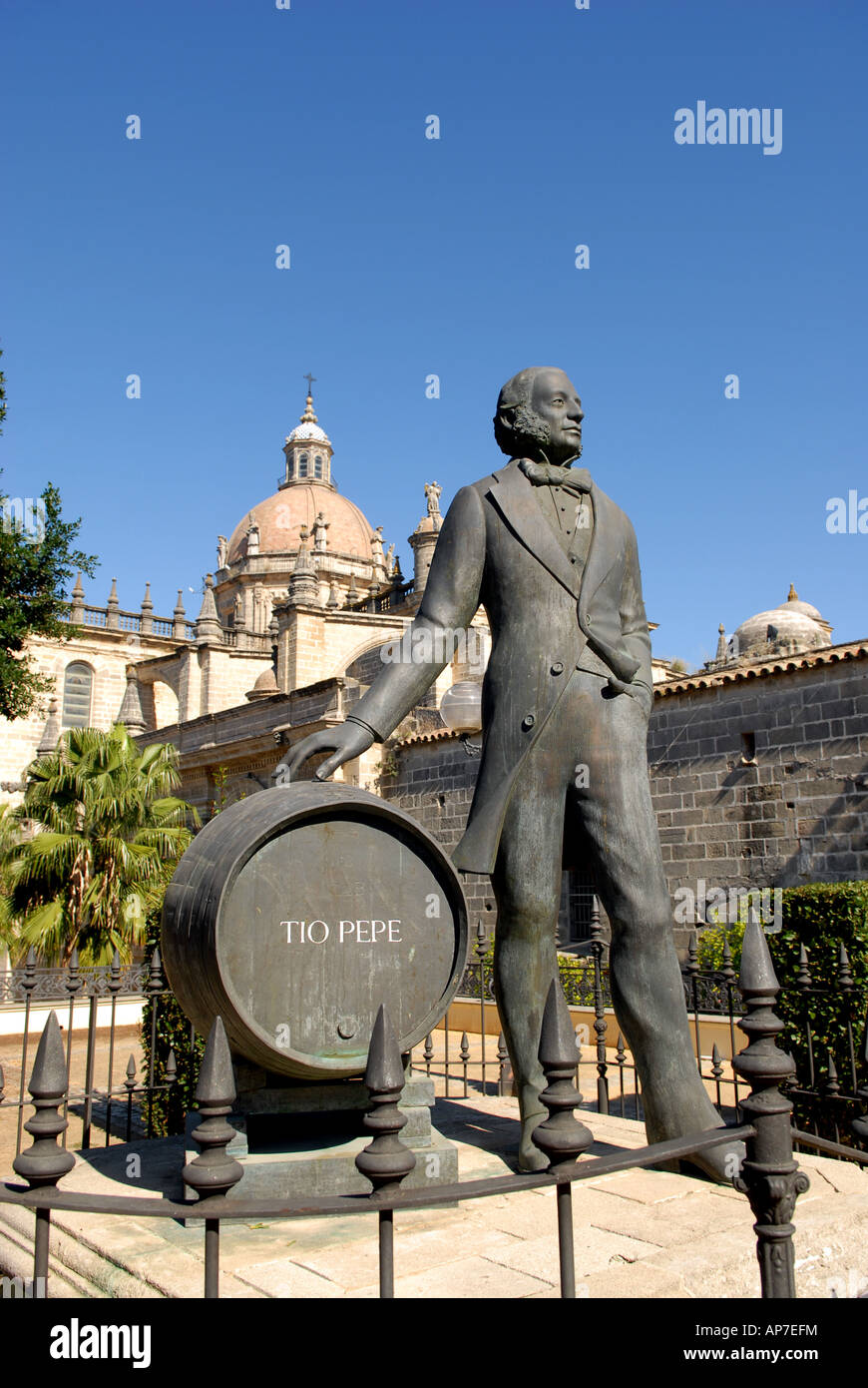 Tio Pepe statue and Cathedral at Jerez de la Frontera in Spain Stock ...
