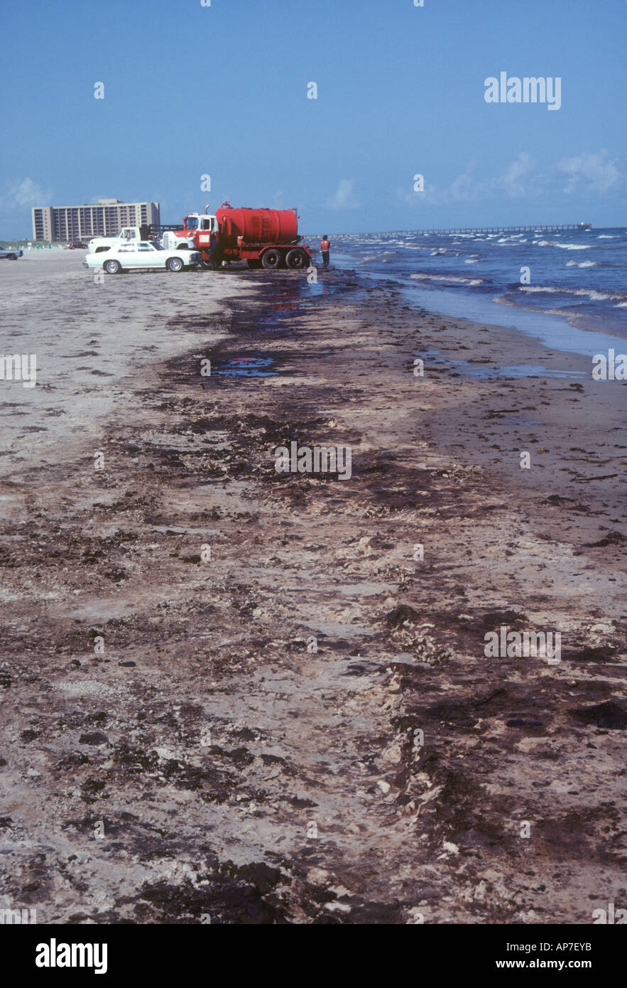 Oil on Texas beach several years ago. Oil came from an oil well in ...