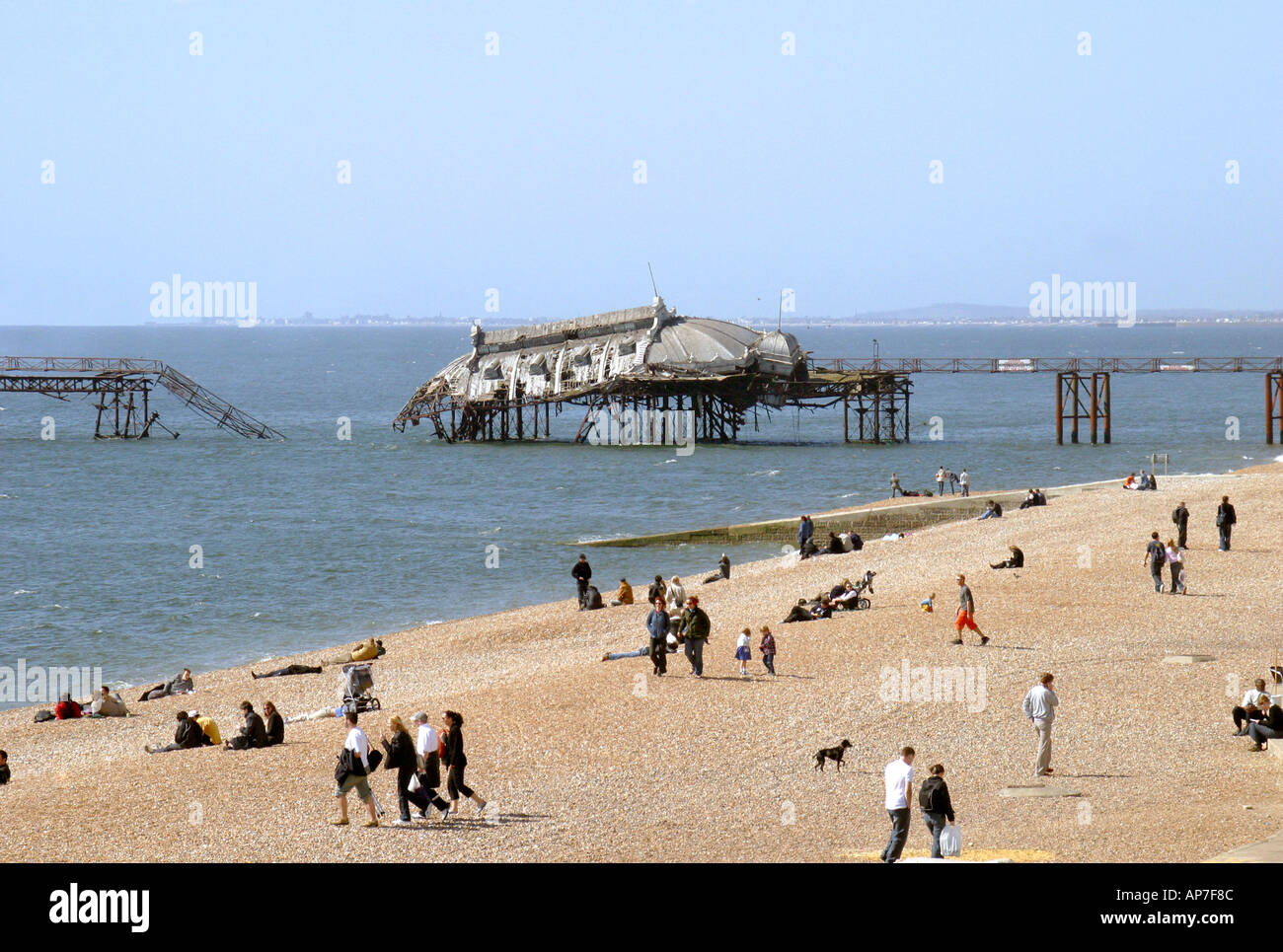Collapsed West Pier before the final fire Brighton UK Stock Photo - Alamy