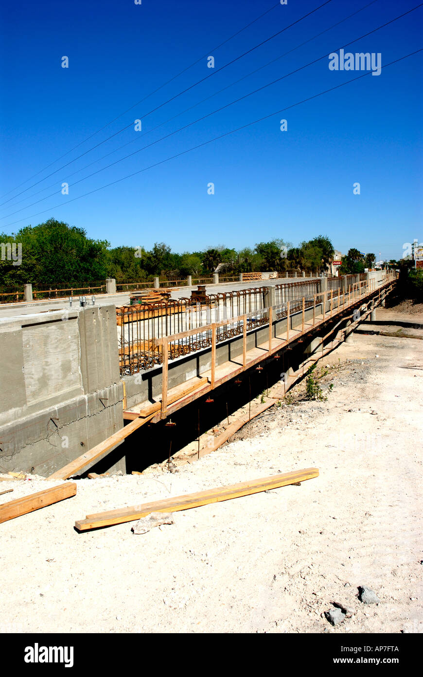 New concrete bridge under constructionin South Texas. Forms are built ...