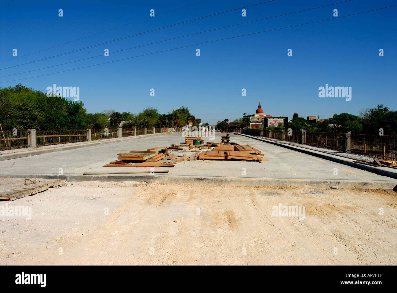 New bridge being built over a river. Concrete construction. In south ...