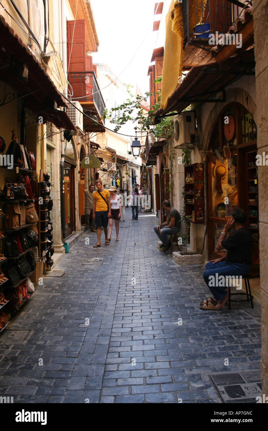 A QUIET BACKSTREET IN THE OLD TOWN OF RETHYMNON. CRETE. GREEK ISLAND ...
