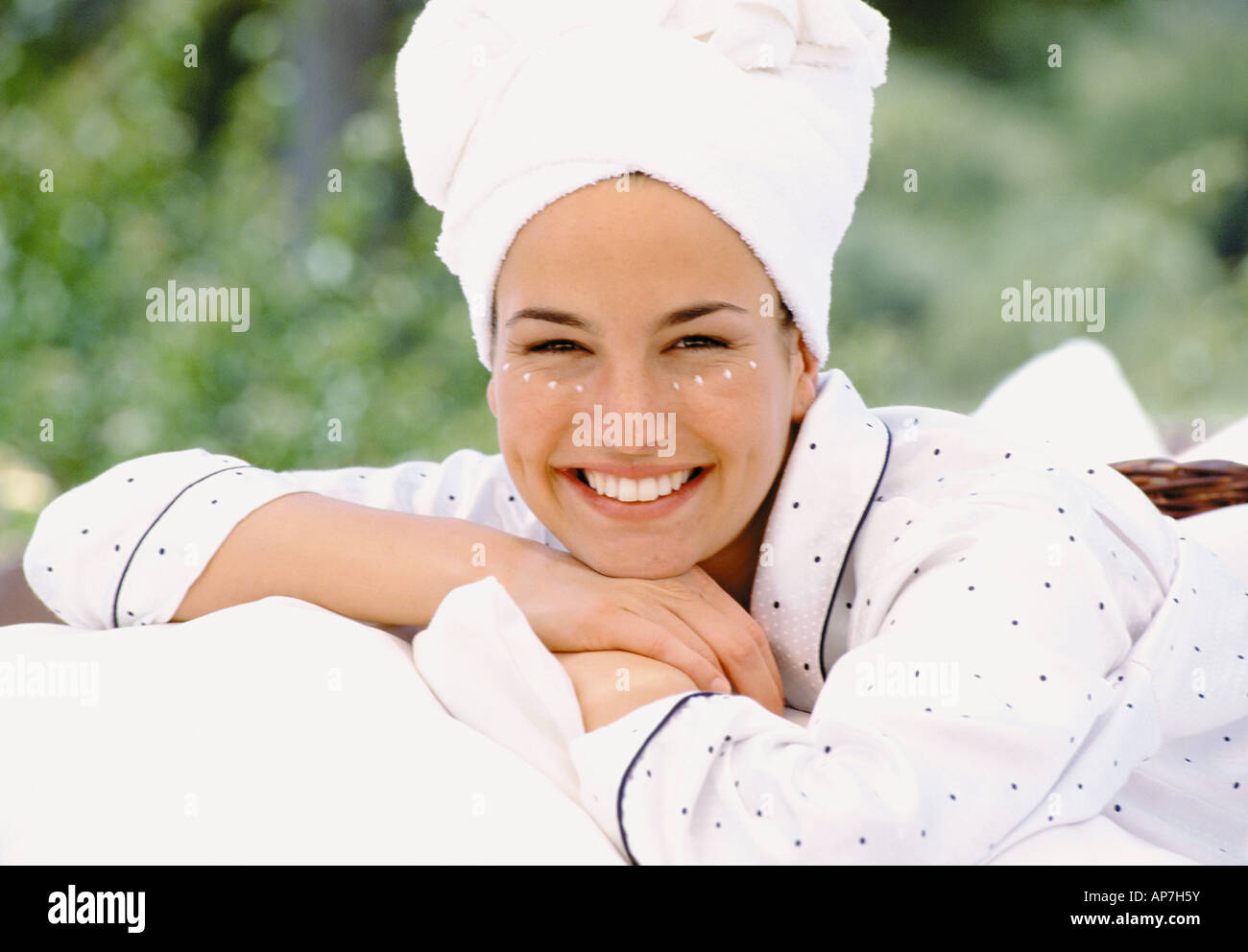 Woman in pyjamas Stock Photo - Alamy