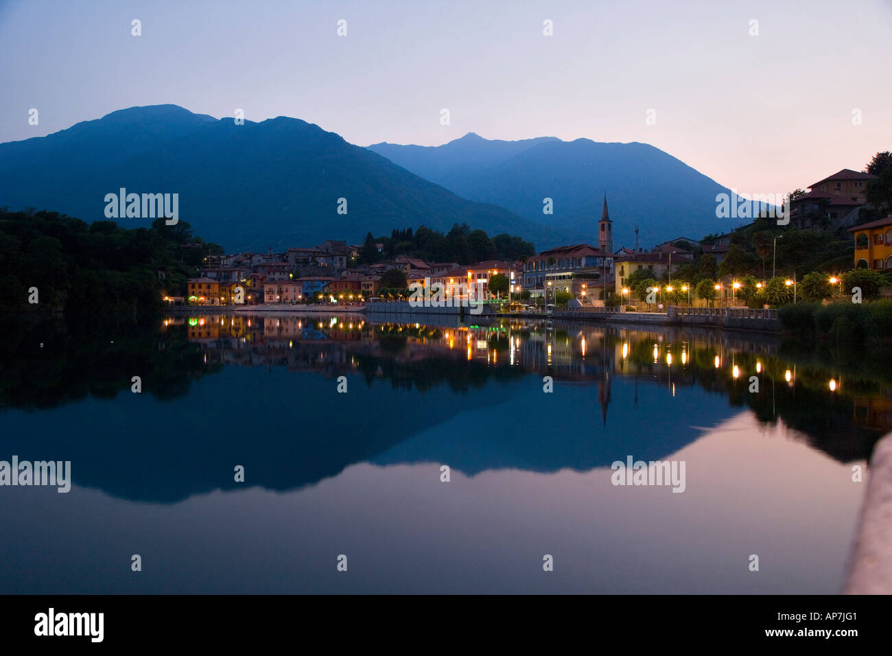 MERGOZZO VILLAGE AT THE HEAD OF LAKE MERGOZZO MONT MASSOPE IN ...