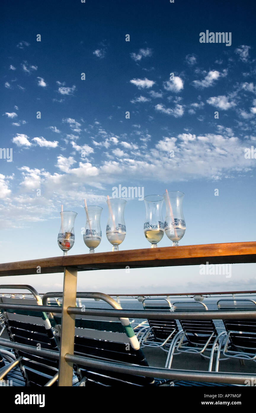 Some ampty glasses at the deck of the Voyager of the seas Stock Photo ...