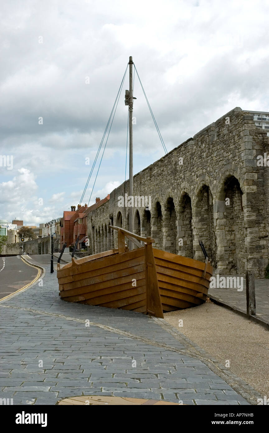A replica clinker-built 14th century medieval cargo boat embedded in ...
