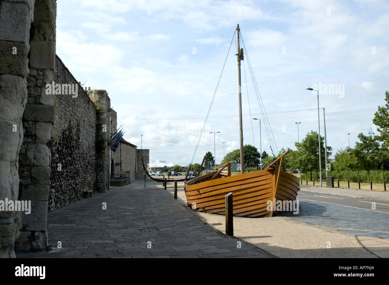 A replica clinker-built 14th century medieval cargo boat embedded in ...