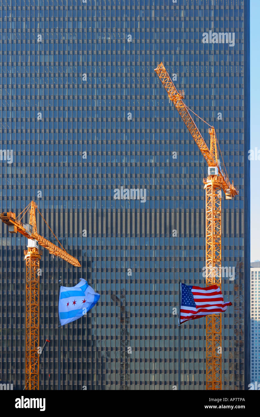 construction cranes on the construction site in downtown chicago p ...