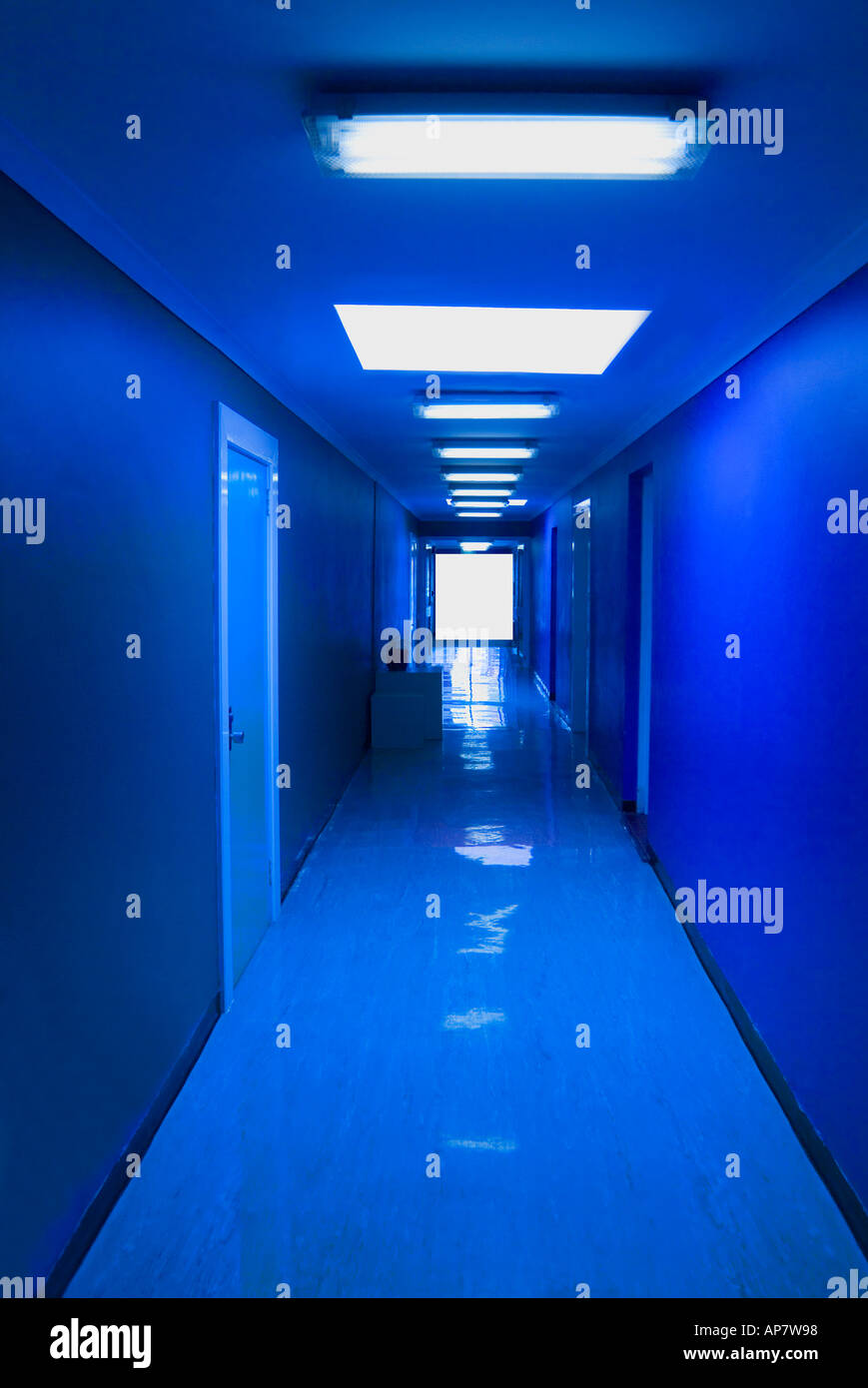 Mysterious blue hallway terminating in a void Stock Photo - Alamy