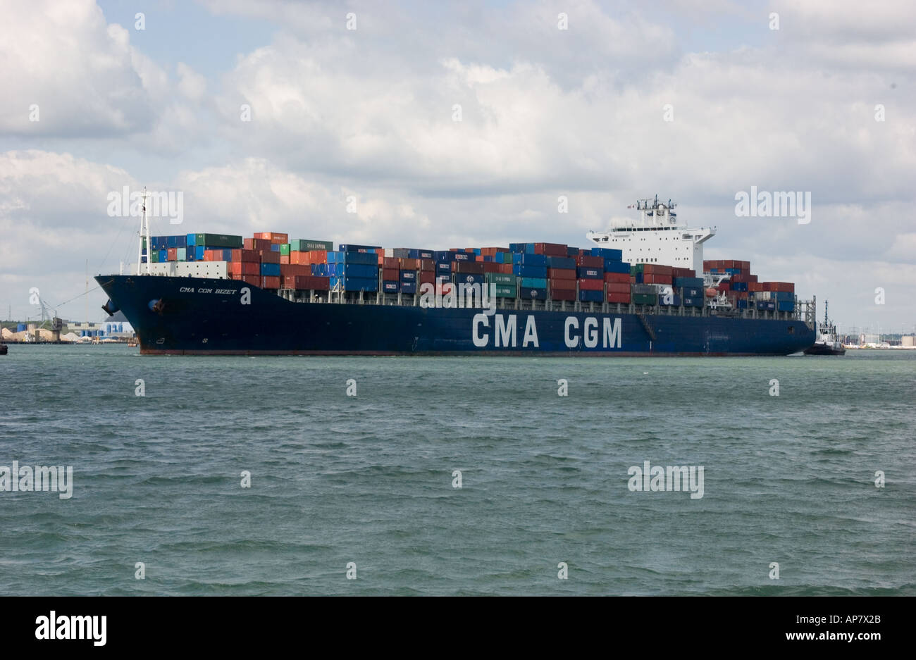 Container ship CMA CGM Bizet sailing from Southampton Stock Photo - Alamy