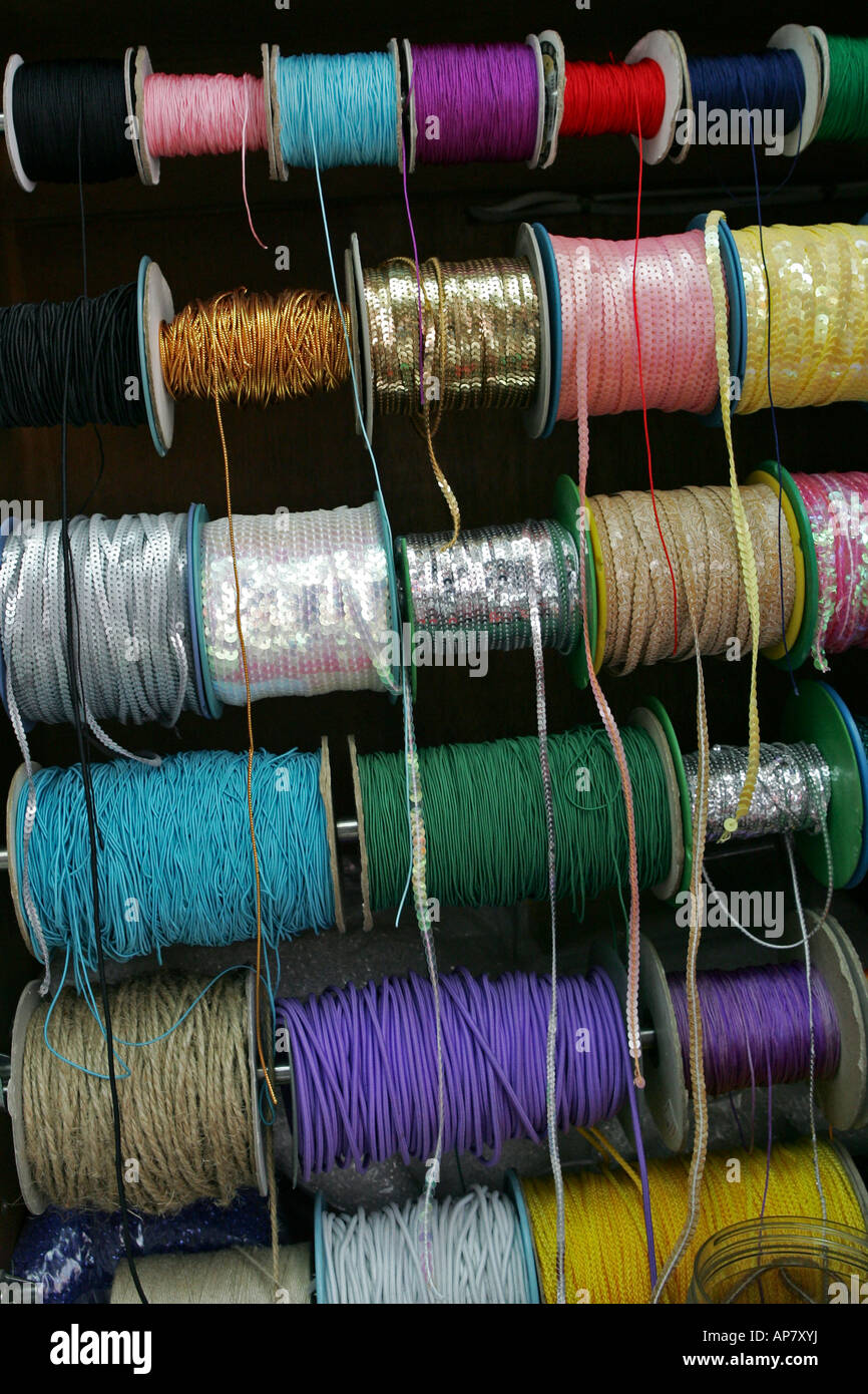 Multi-coloured threads in Sham Shui Po, Hong Kong Stock Photo - Alamy