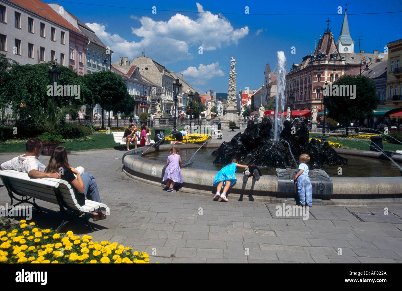 Children playing in front of fountain, Kosice, Slovakia, Europe Stock ...