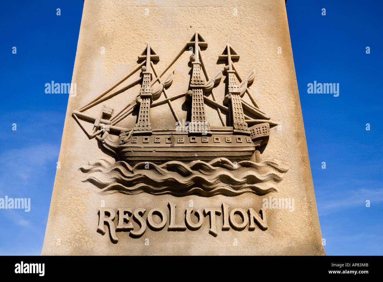 Carving Depicting The Ship Resolution on the Plinth of the Captain Cook ...