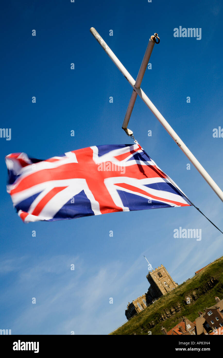 Union Flag Flying on the Quayside with St Marys Church Beyond Whitby ...