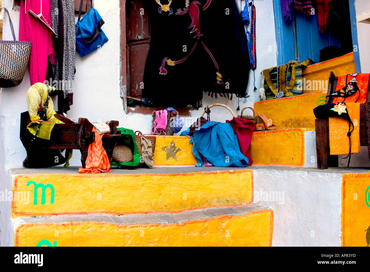 greece village shop of clothing symi gailos Stock Photo - Alamy